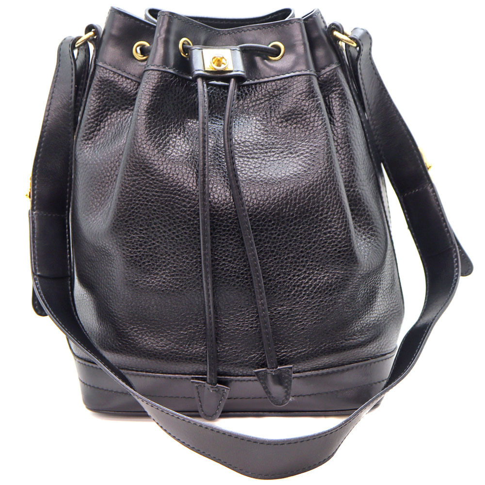 Celine Drawstring Leather Shoulder Bag Black - Gem